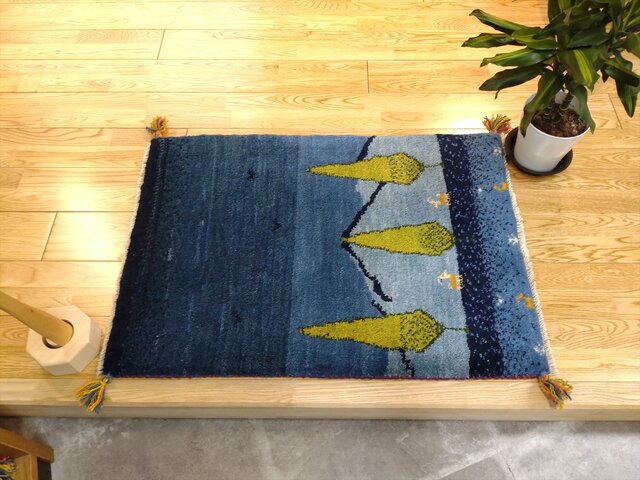 ペルシャ ギャッベ 玄関マット 88×60cm 紺色 糸杉 | iichi ハンドメイド・クラフト作品・手仕事品の通販