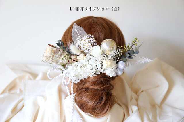 【ウェディング・成人式・卒業式・結納】ボタニカルヘッドドレス（ホワイトグリーン) L #943 | iichi 日々の暮らしを心地よくするハンドメイドやアンティークのマーケットプレイス