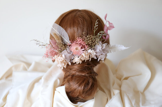【ウェディング・成人式・卒業式・結納】ボタニカルヘッドドレス（ライラックピンク) L #946 | iichi ハンドメイド・クラフト作品・手仕事品の通販