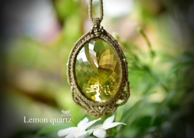 特大★120ct★ファセットカット レモンクォーツマクラメネックレス793 | iichi ハンドメイド・クラフト作品・手仕事品の通販