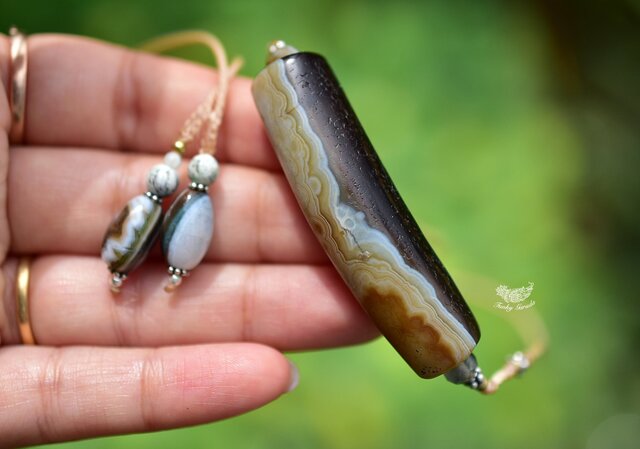 牙★アゲートマクラメネックレス778 | iichi ハンドメイド・クラフト作品・手仕事品の通販