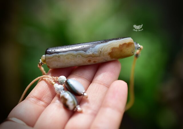 牙★アゲートマクラメネックレス778 | iichi ハンドメイド・クラフト作品・手仕事品の通販