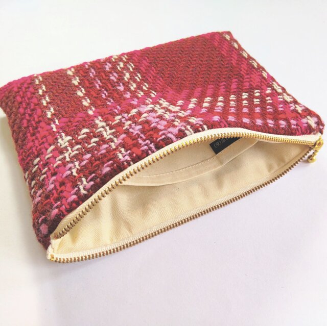 日用品店（布）ウールのポーチ 16cm×21cm ／ ピンク×パープル | iichi 日々の暮らしを心地よくするハンドメイドやアンティークのマーケットプレイス