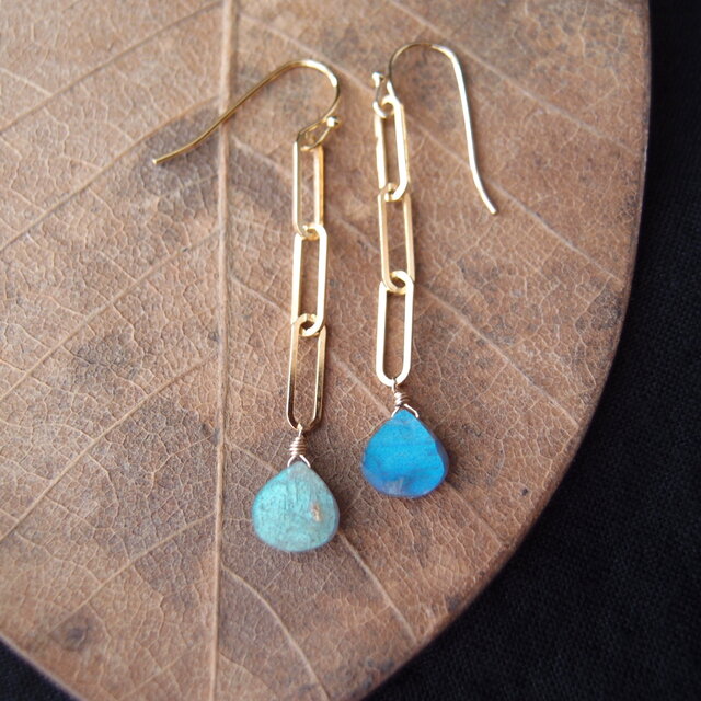 【GP】Labradorite・marron／スクエアチェーン × ラブラドライトピアス | iichi ハンドメイド・クラフト作品・手仕事品の通販