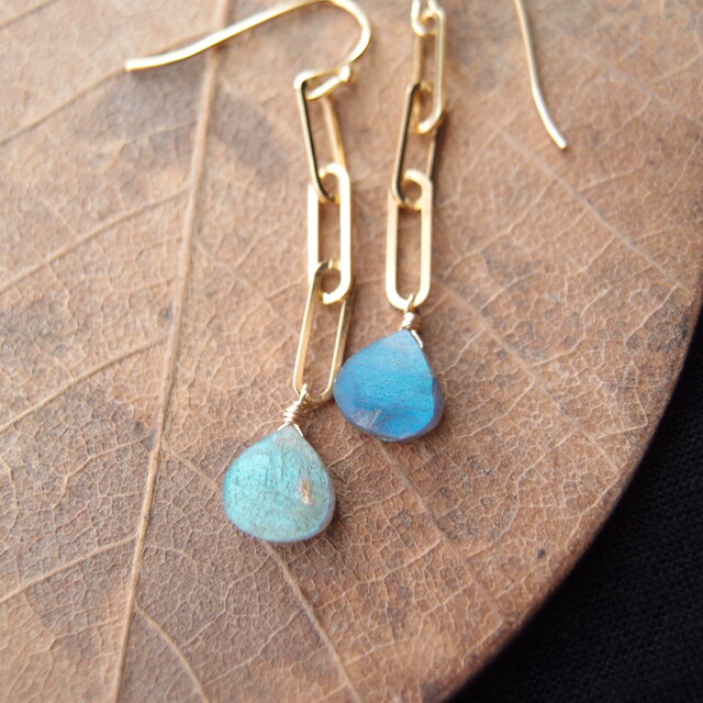 【GP】Labradorite・marron／スクエアチェーン × ラブラドライトピアス | iichi ハンドメイド・クラフト作品・手仕事品の通販