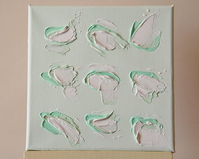 抽象画 アクリル画 キャンバス 18×18㎝ texture ｢Colors-ミントグリーン｣ | iichi ハンドメイド・クラフト作品・手仕事品の通販