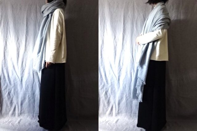 【受注制作・お届け1週間前後】アイスグレー/なめらかwoolガーゼ 大判ロングストール | iichi ハンドメイド・クラフト作品・手仕事品の通販