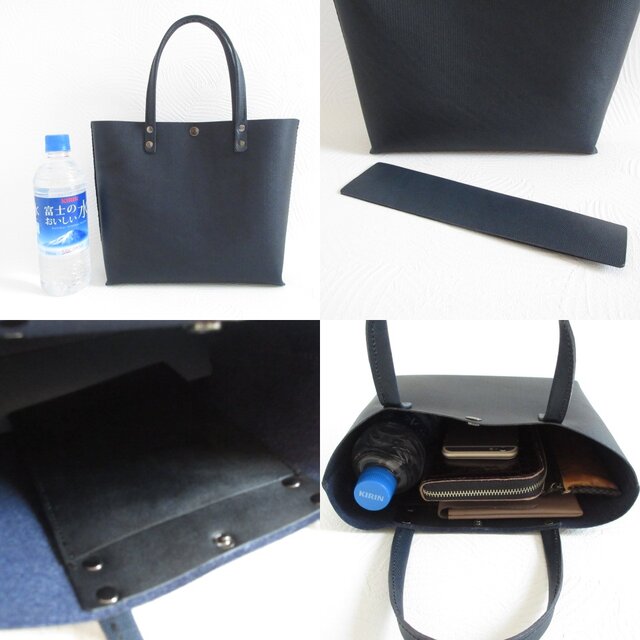 《牛革》ワンレザー・ネイビー型押しレザー・スクエアミニトート・0320 | iichi ハンドメイド・クラフト作品・手仕事品の通販