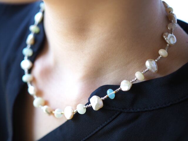 オパール 淡水パール "シルバーxゴールド" チョーカー silver950 | iichi ハンドメイド・クラフト作品・手仕事品の通販