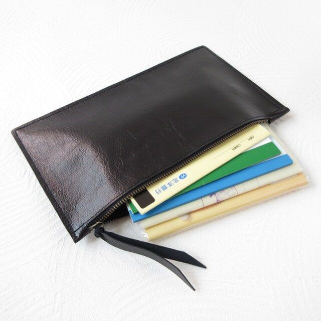 《ゴートスキン》A6対応・フラットマルチケース・ブラック・0281 | iichi ハンドメイド・クラフト作品・手仕事品の通販