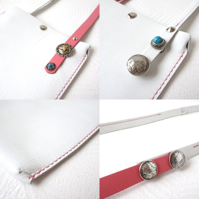 《牛革》コンチョ使い♪2WAY～ミニサコッシュ・フラットタイプ・047 | iichi ハンドメイド・クラフト作品・手仕事品の通販