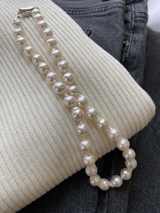 SVアコヤバロックドロップパールネックレス パール一連ショートネックレス 8.5～9mm 40cm | iichi ハンドメイド・クラフト作品・手仕事品の通販