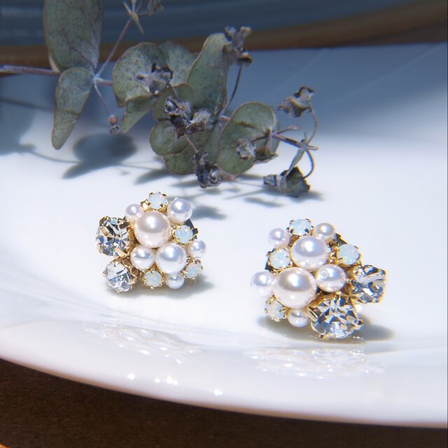 "Chloeクロエ"ビジューとパールのイヤリング/ピアス | iichi ハンドメイド・クラフト作品・手仕事品の通販