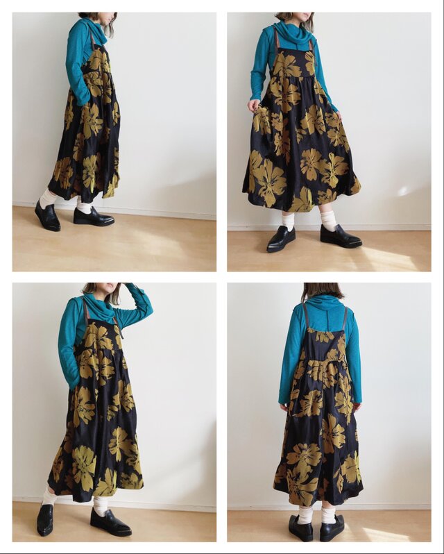 ♛1点もの♛ 大花柄サテン キャミワンピース【BLACK BIG FLOWER】 | iichi ハンドメイド・クラフト作品・手仕事品の通販