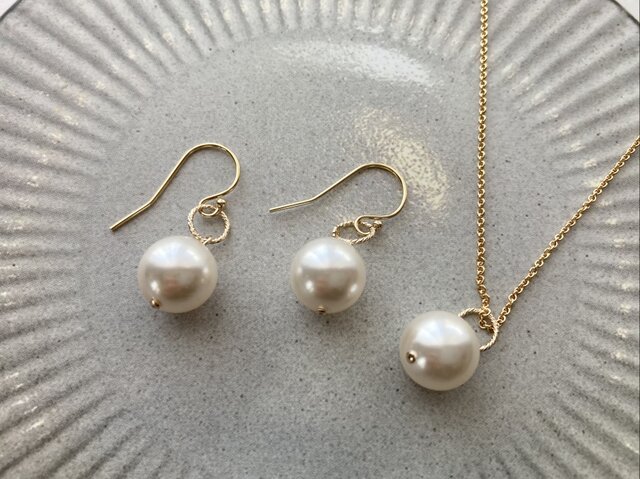 クリスタルパールのネックレス&ピアス☆14kgf | iichi ハンドメイド・クラフト作品・手仕事品の通販