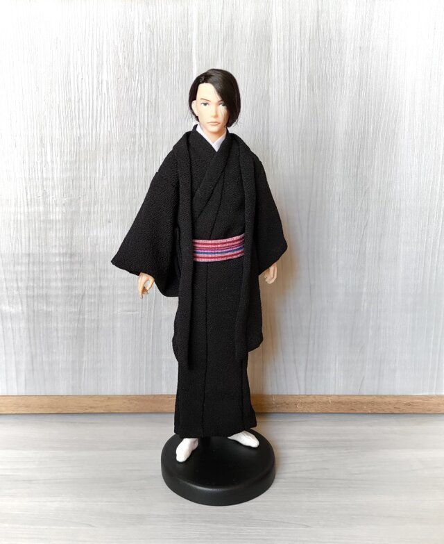 ちりめん「漆黒」29cm男子ドール着物＆羽織り | iichi ハンドメイド・クラフト作品・手仕事品の通販