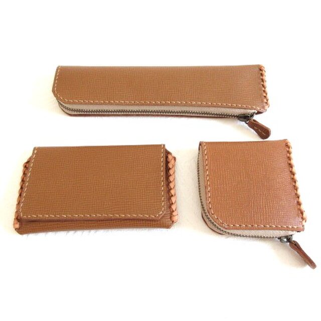 【3点セット】マイクロシュリンクレザー『名刺入れ・ペンケース・コインケース』セット・005 | iichi ハンドメイド・クラフト作品・手仕事品の通販