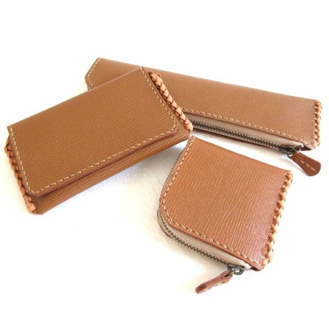 【3点セット】マイクロシュリンクレザー『名刺入れ・ペンケース・コインケース』セット・005 | iichi ハンドメイド・クラフト作品・手仕事品の通販