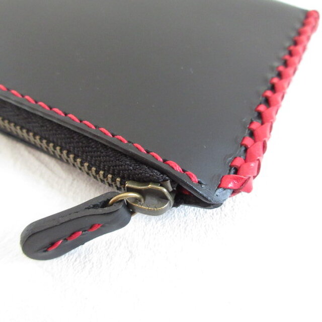 《牛革》L字ファスナー・コインケース・マッドブラック・クロムレザー・0497 | iichi ハンドメイド・クラフト作品・手仕事品の通販