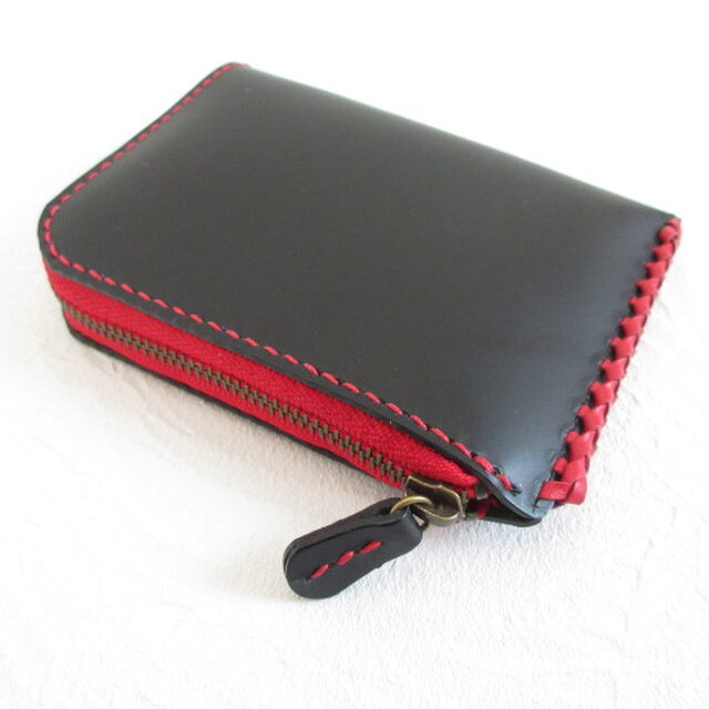 《牛革》L字ファスナー・コインケース・マッドブラック・クロムレザー・0498 | iichi ハンドメイド・クラフト作品・手仕事品の通販
