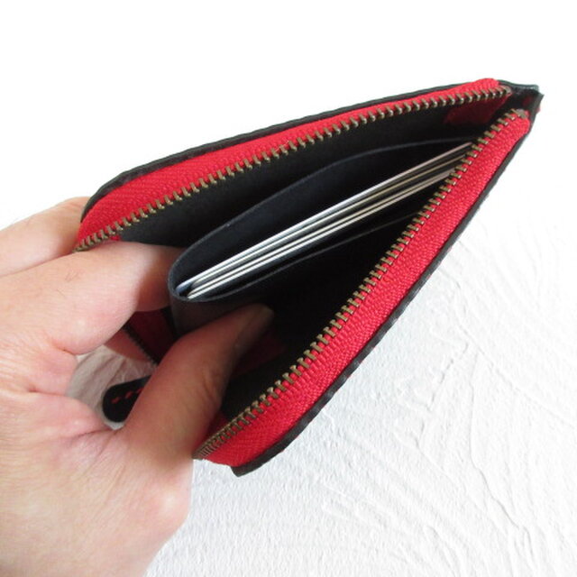 《牛革》L字ファスナー・コインケース・マッドブラック・クロムレザー・0498 | iichi ハンドメイド・クラフト作品・手仕事品の通販