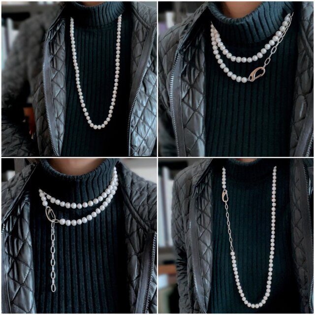 ラフにつけたい・・・グルグルサークル入りパールのロングネックレス/メンズパール( 9mm~10mm) | iichi ハンドメイド・クラフト作品・手仕事品の通販