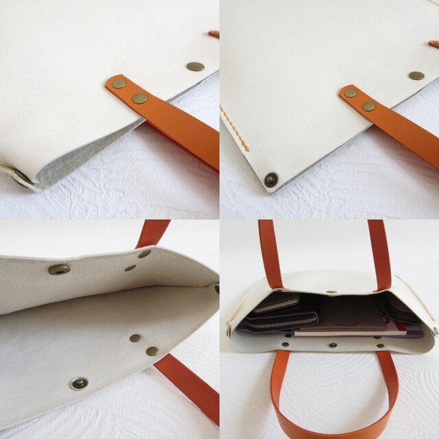 《牛革》B5対応フラットトート・ハンドステッチ・オフホワイト・ソフトレザー・0359 | iichi ハンドメイド・クラフト作品・手仕事品の通販