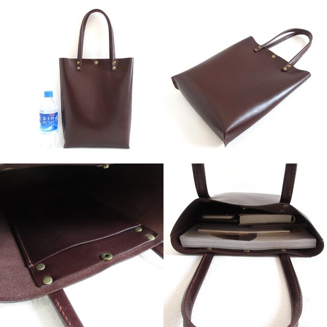 《牛革》A4対応・ワンレザータイプ♪タンニン・スムースレザー・タテ型トート・0423 | iichi ハンドメイド・クラフト作品・手仕事品の通販