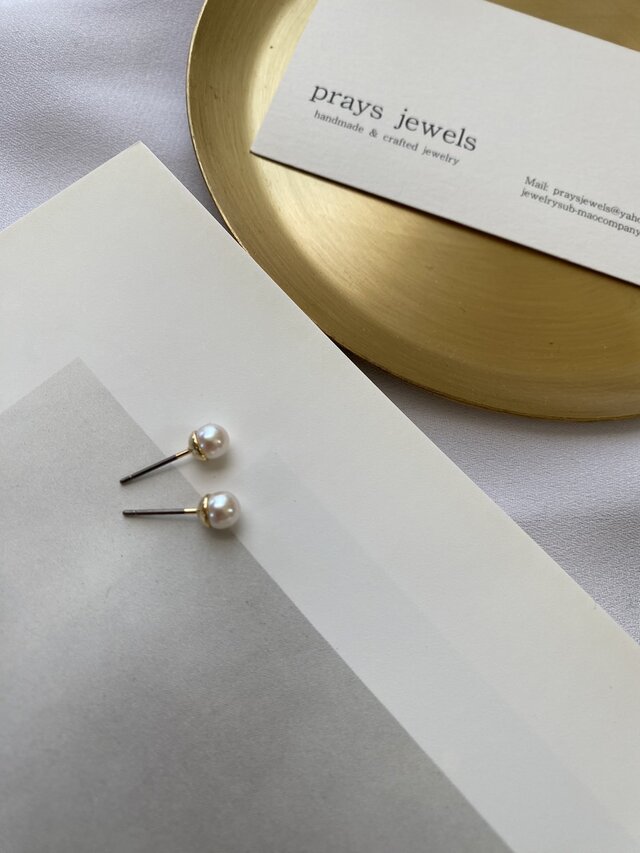 チタンポストヴィンテージパールスタッドピアス・一粒・シンプル・ワンパール・デイリー5mm | iichi ハンドメイド・クラフト作品・手仕事品の通販