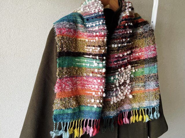 ポコポコ織りマフラーwh | iichi ハンドメイド・クラフト作品・手仕事品の通販