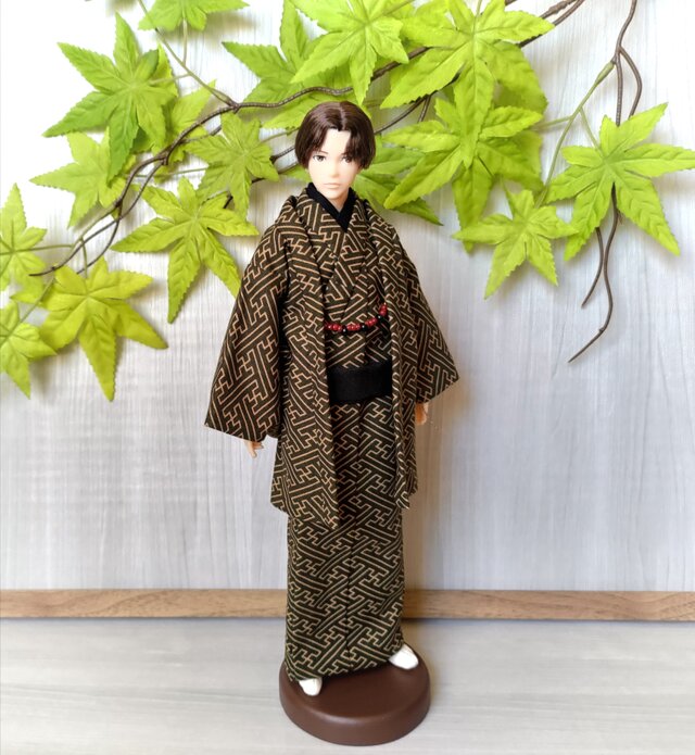 「紗綾型…深緑」28cm男子ドール着物＆羽織 | iichi ハンドメイド・クラフト作品・手仕事品の通販