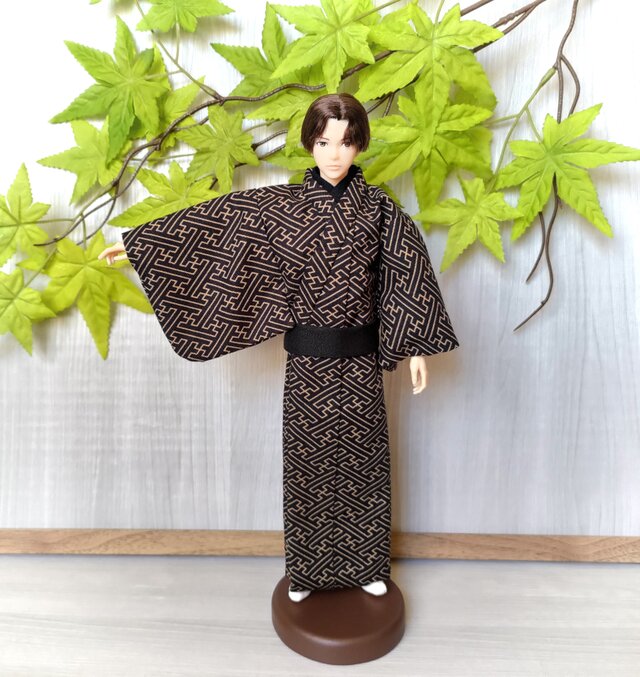 「紗綾型…深黒」28cm男子ドール着物＆羽織 | iichi ハンドメイド・クラフト作品・手仕事品の通販