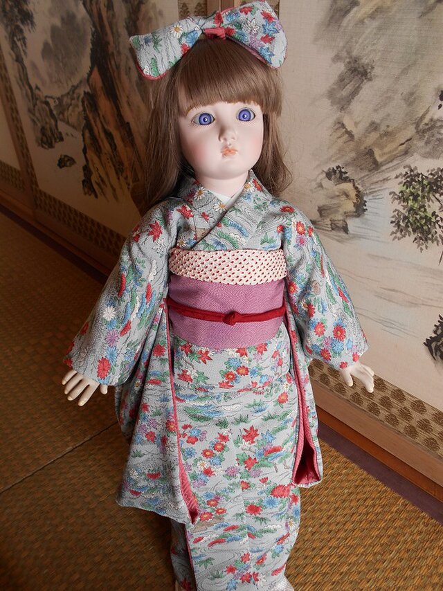 ドール背丈が60cm位用 リバーシブル仕立て振袖セット（ピンク・グレー） | iichi ハンドメイド・クラフト作品・手仕事品の通販