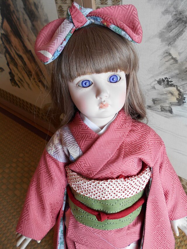 ドール背丈が60cm位用 リバーシブル仕立て振袖セット（ピンク・グレー） | iichi ハンドメイド・クラフト作品・手仕事品の通販