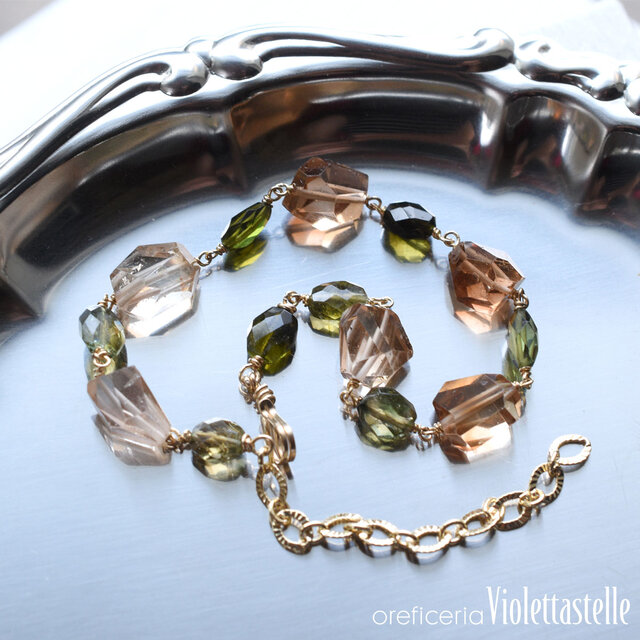 14kgf ブラウントパーズのブレスレットwithトルマリン | iichi ハンドメイド・クラフト作品・手仕事品の通販