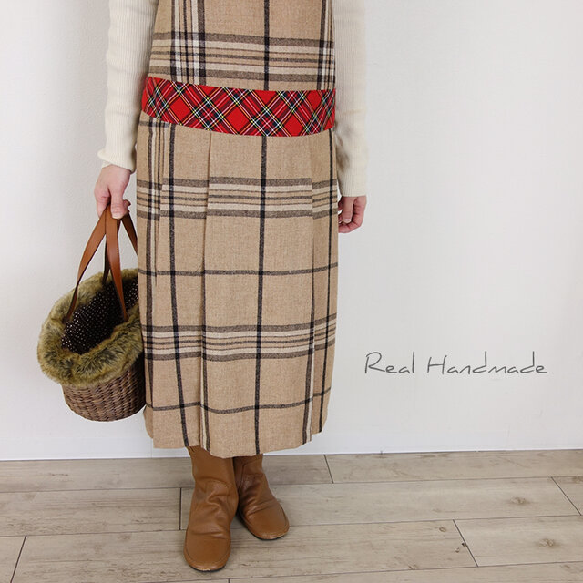 ウールキャメルタータン切替プリーツワンピース | iichi ハンドメイド・クラフト作品・手仕事品の通販