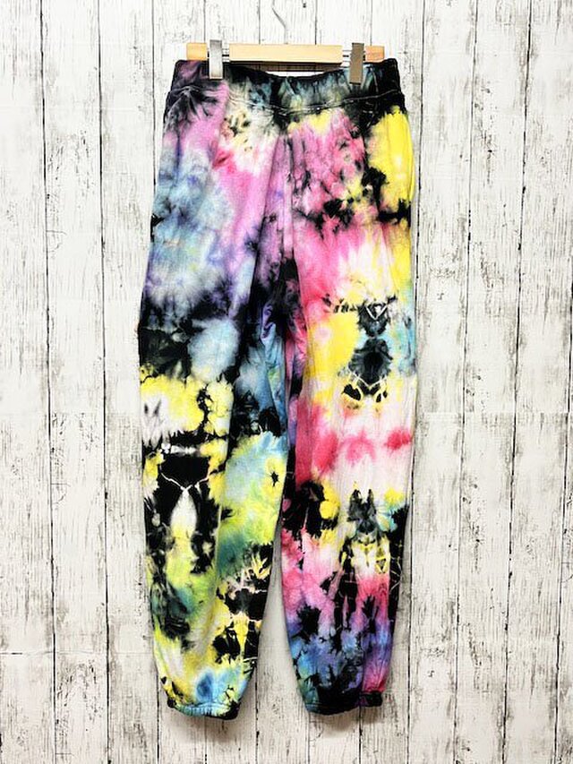 タイダイ染め スウェットパンツ XLサイズ ブラック×カラフル HD18-21 | iichi ハンドメイド・クラフト作品・手仕事品の通販