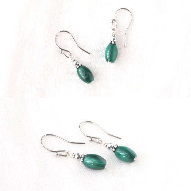 【Sale】Green Rice Pierce（マラカイト×ヘマタイト） | iichi ハンドメイド・クラフト作品・手仕事品の通販