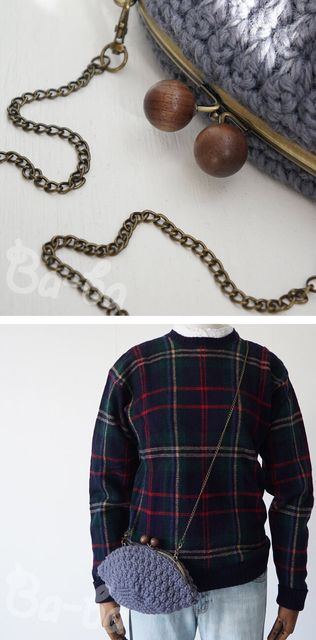 ばあば作♪ウッドつまみのパプコーン・プチバッグ（pokoko・C1620) | iichi ハンドメイド・クラフト作品・手仕事品の通販