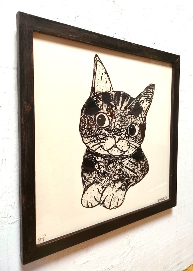 額付き銅版画作品 title「Acoustic kitty」 | iichi ハンドメイド・クラフト作品・手仕事品の通販