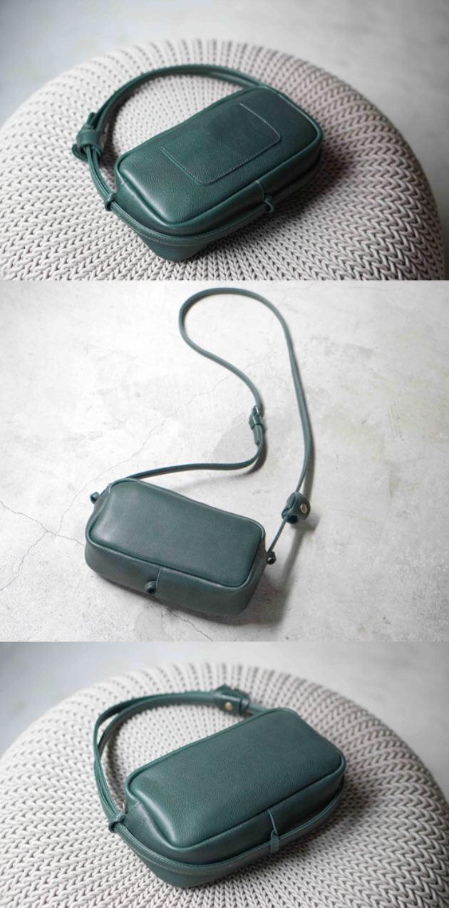 ITALY-DEEP-GREEN-OIL・2WAY機能ポシェット 内装キーホルダー付き：ポケット機能充実しています。 | iichi ハンドメイド・クラフト作品・手仕事品の通販