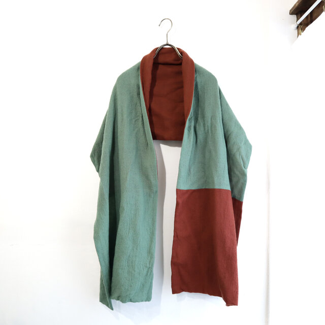 double colour wool scarf (green x dark red) | iichi ハンドメイド・クラフト作品・手仕事品の通販