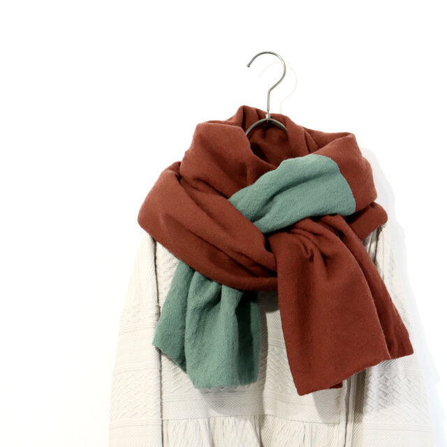 double colour wool scarf (green x dark red) | iichi ハンドメイド・クラフト作品・手仕事品の通販