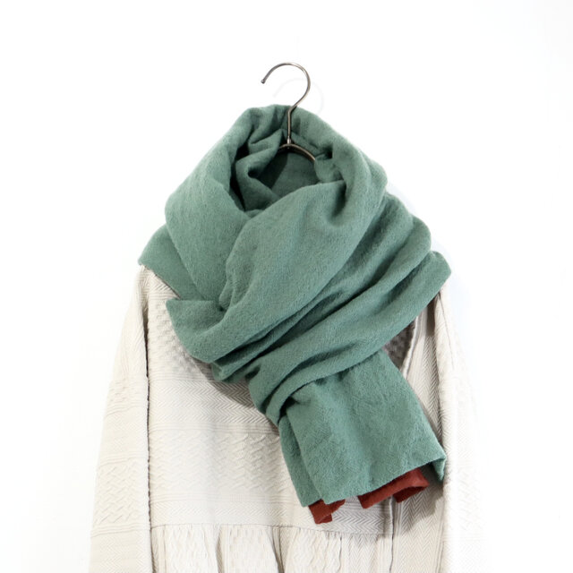 double colour wool scarf (green x dark red) | iichi ハンドメイド・クラフト作品・手仕事品の通販
