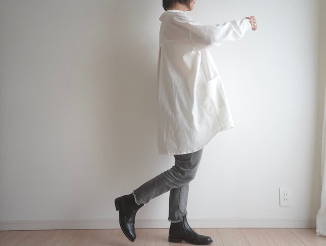 コットンリネンのロングシャツ 白 No.254 | iichi 日々の暮らしを心地よくするハンドメイドやアンティークのマーケットプレイス