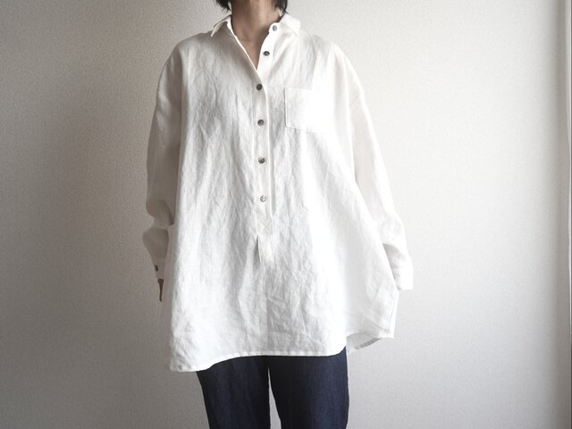 リネンのロングシャツ 白 No.265 | iichi 日々の暮らしを心地よくするハンドメイドやアンティークのマーケットプレイス