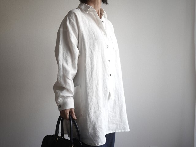 リネンのロングシャツ 白 No.265 | iichi 日々の暮らしを心地よくするハンドメイドやアンティークのマーケットプレイス