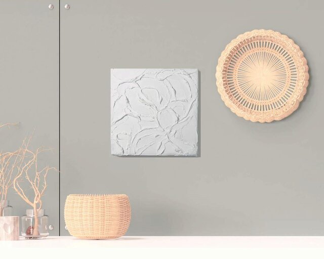 抽象画 アクリル画 キャンバス 18×18㎝ texture-art ｢白い花咲く｣ | iichi ハンドメイド・クラフト作品・手仕事品の通販