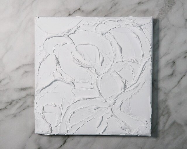 抽象画 アクリル画 キャンバス 18×18㎝ texture-art ｢白い花咲く｣ | iichi ハンドメイド・クラフト作品・手仕事品の通販