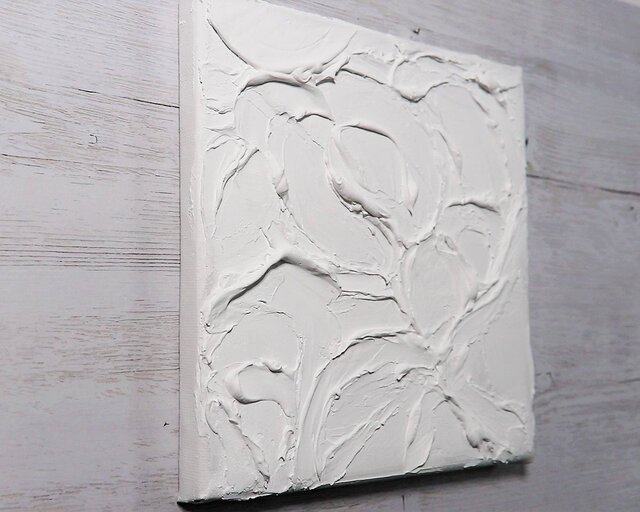 抽象画 アクリル画 キャンバス 18×18㎝ texture-art ｢白い花咲く｣ | iichi ハンドメイド・クラフト作品・手仕事品の通販